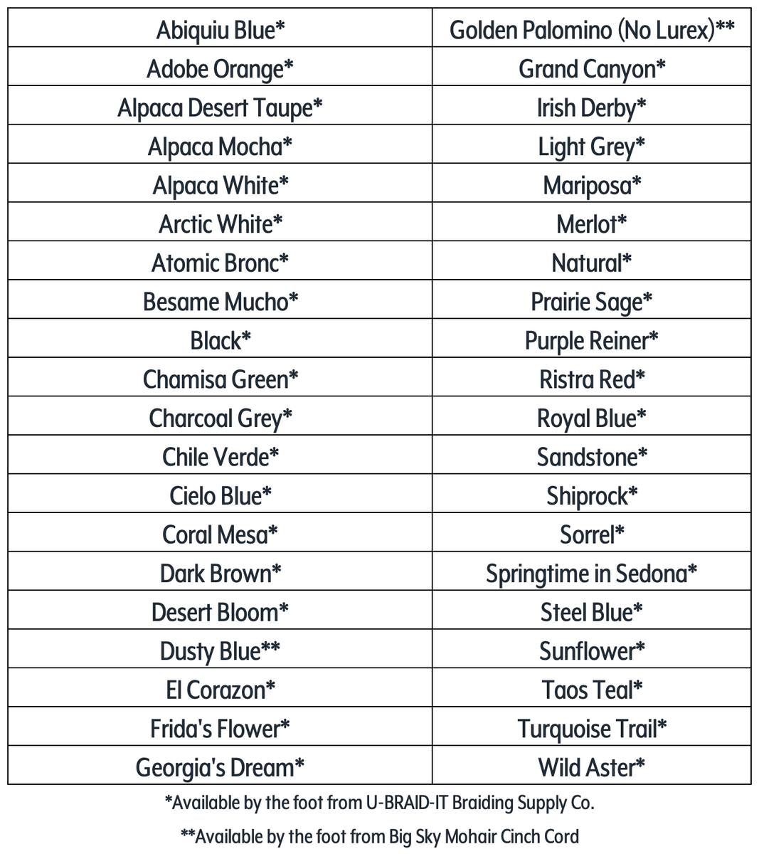 Mohair Color Sample Cards (Card AND 2 Ply Mohair) – Big Sky Cinch Supply